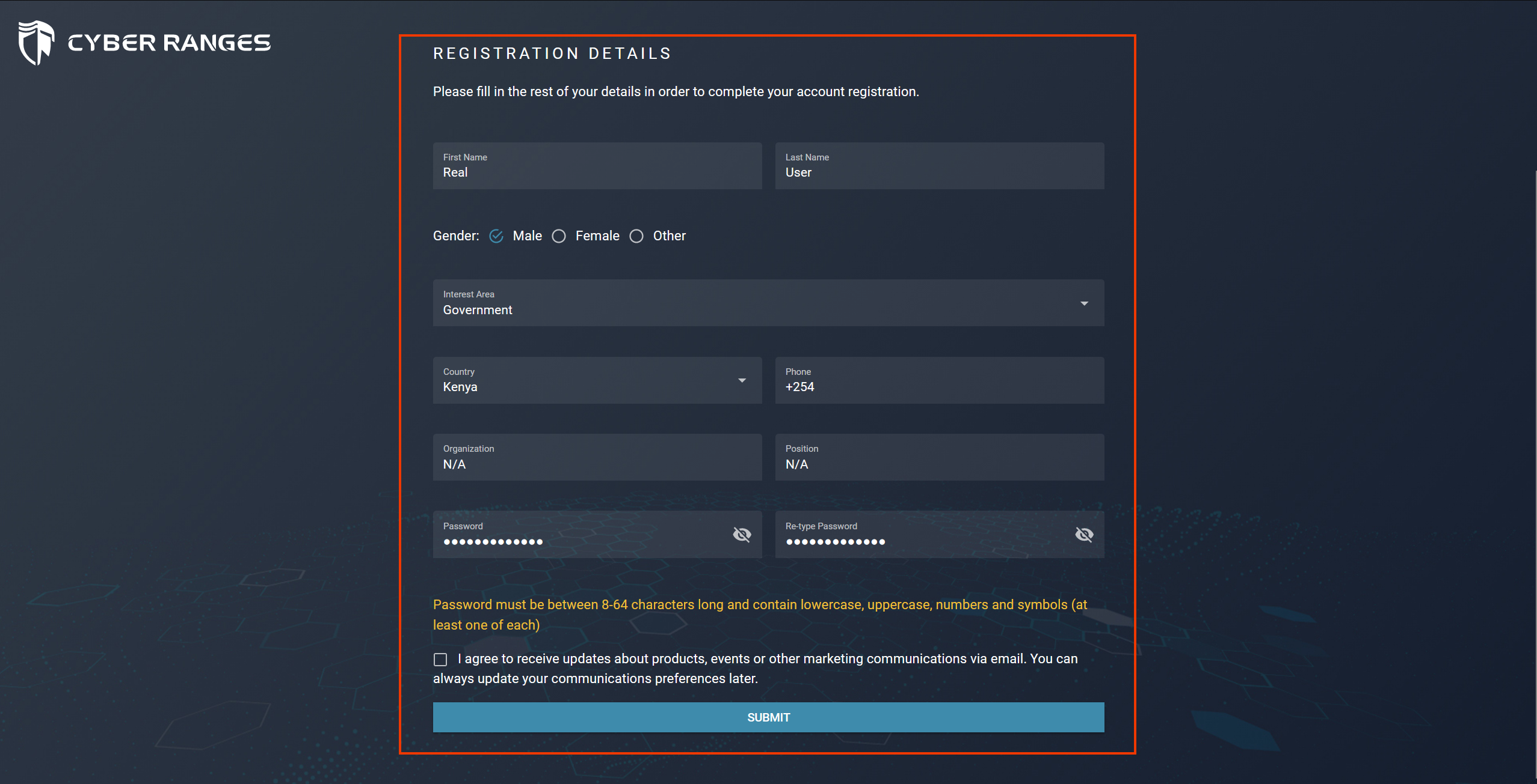 User registration guide – CYBER RANGES (EN)
