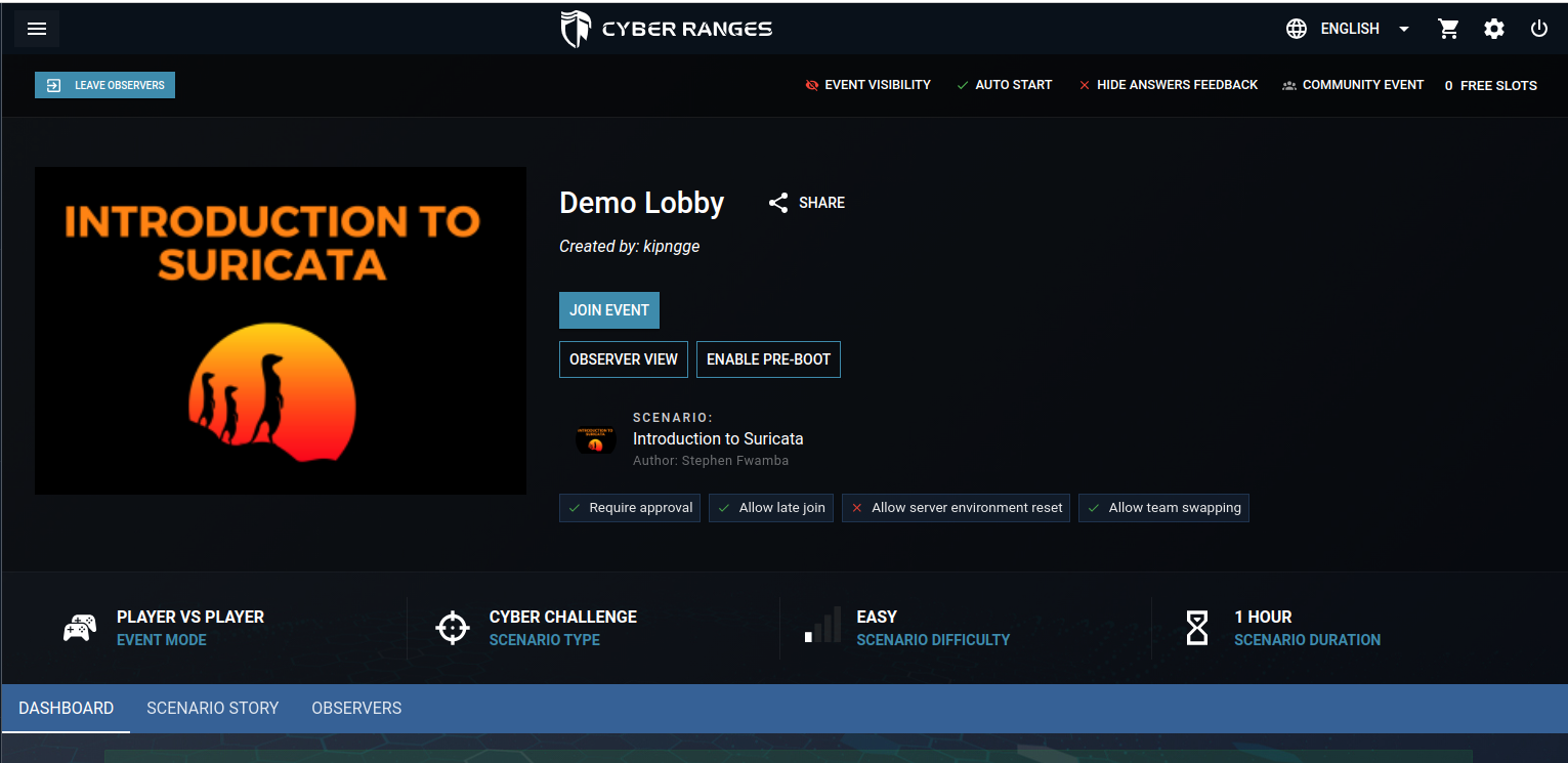 Creating a lobby – CYBER RANGES