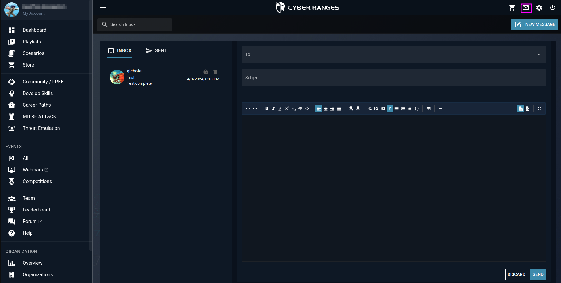 Top panel items – CYBER RANGES (EN)