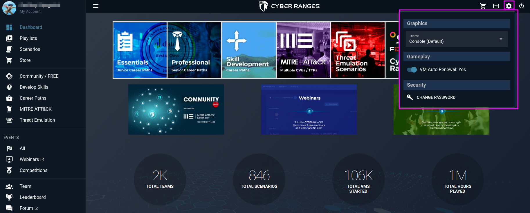 Top panel items – CYBER RANGES
