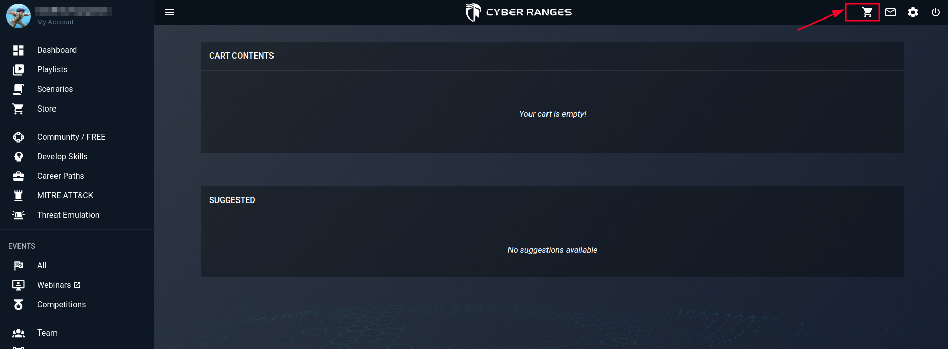 Top panel items – CYBER RANGES (EN)
