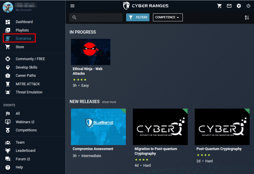 Viewing scenarios available for single player mode – CYBER RANGES (EN)